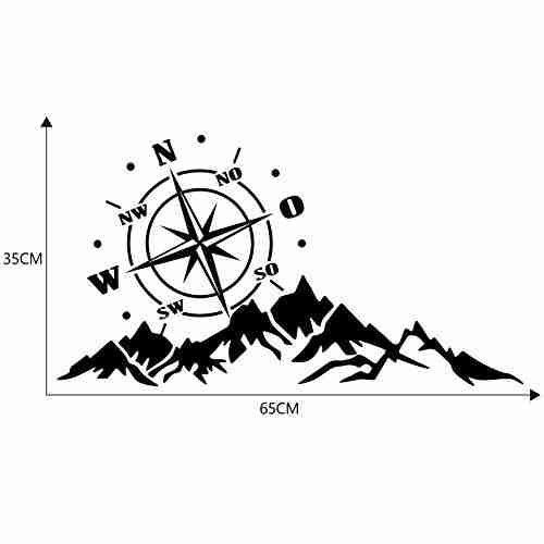 Car Decals, Compass with Mountain Car Body Stickers for Men, Waterproof ...