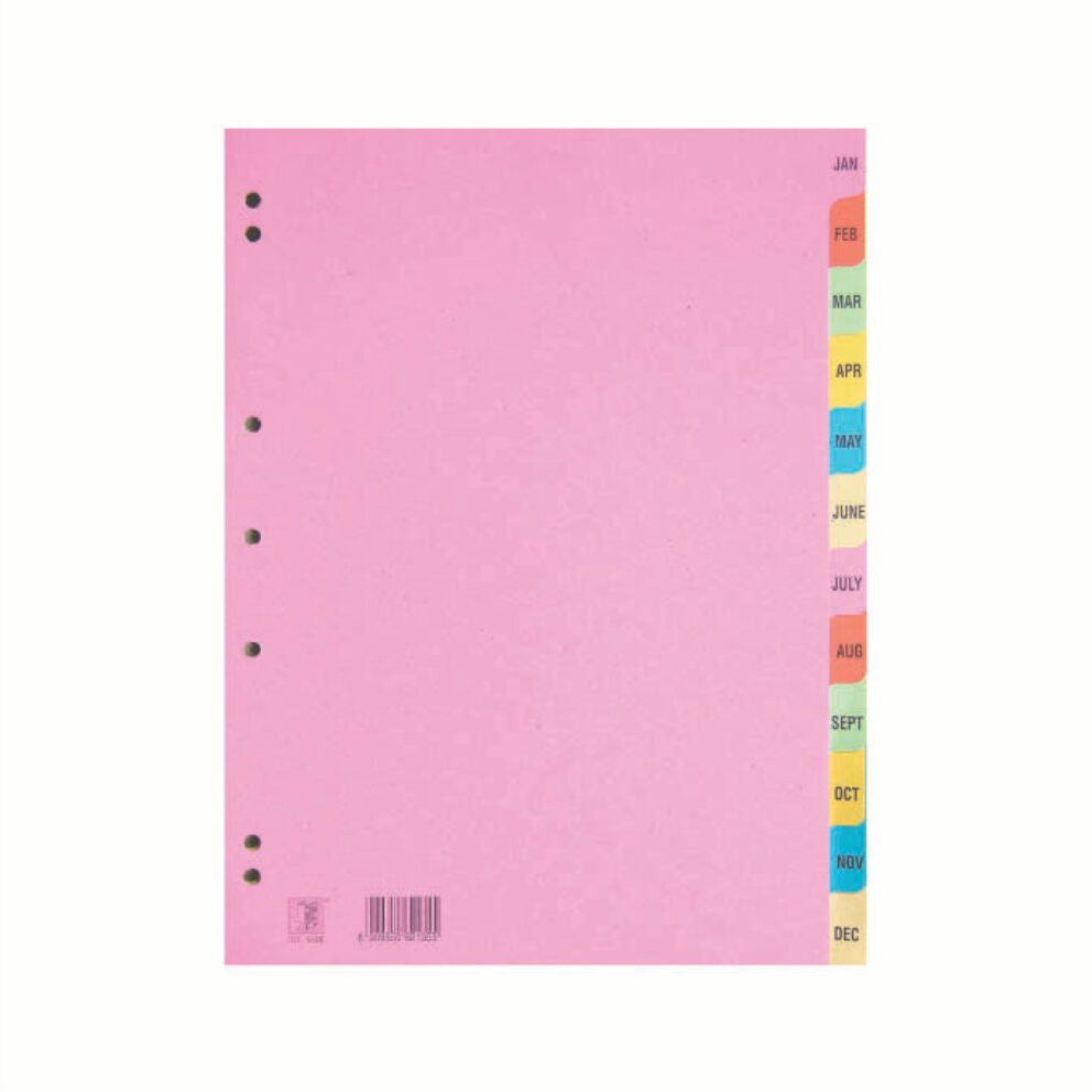 A4 Jan-Dec Rainbow File Dividers 12 Position - The Lever Arch Lab
