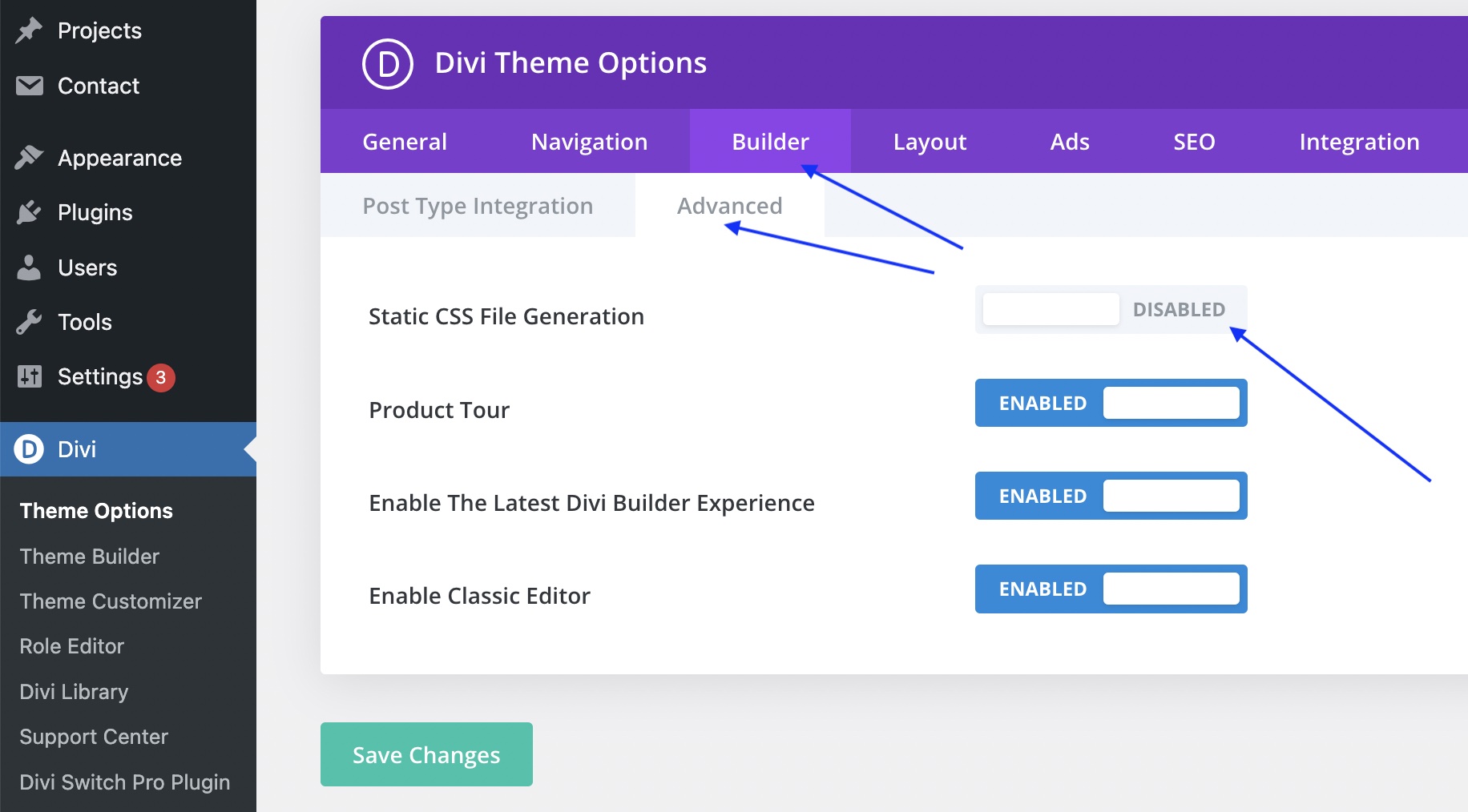 » Settings for WordPress Divi theme users
