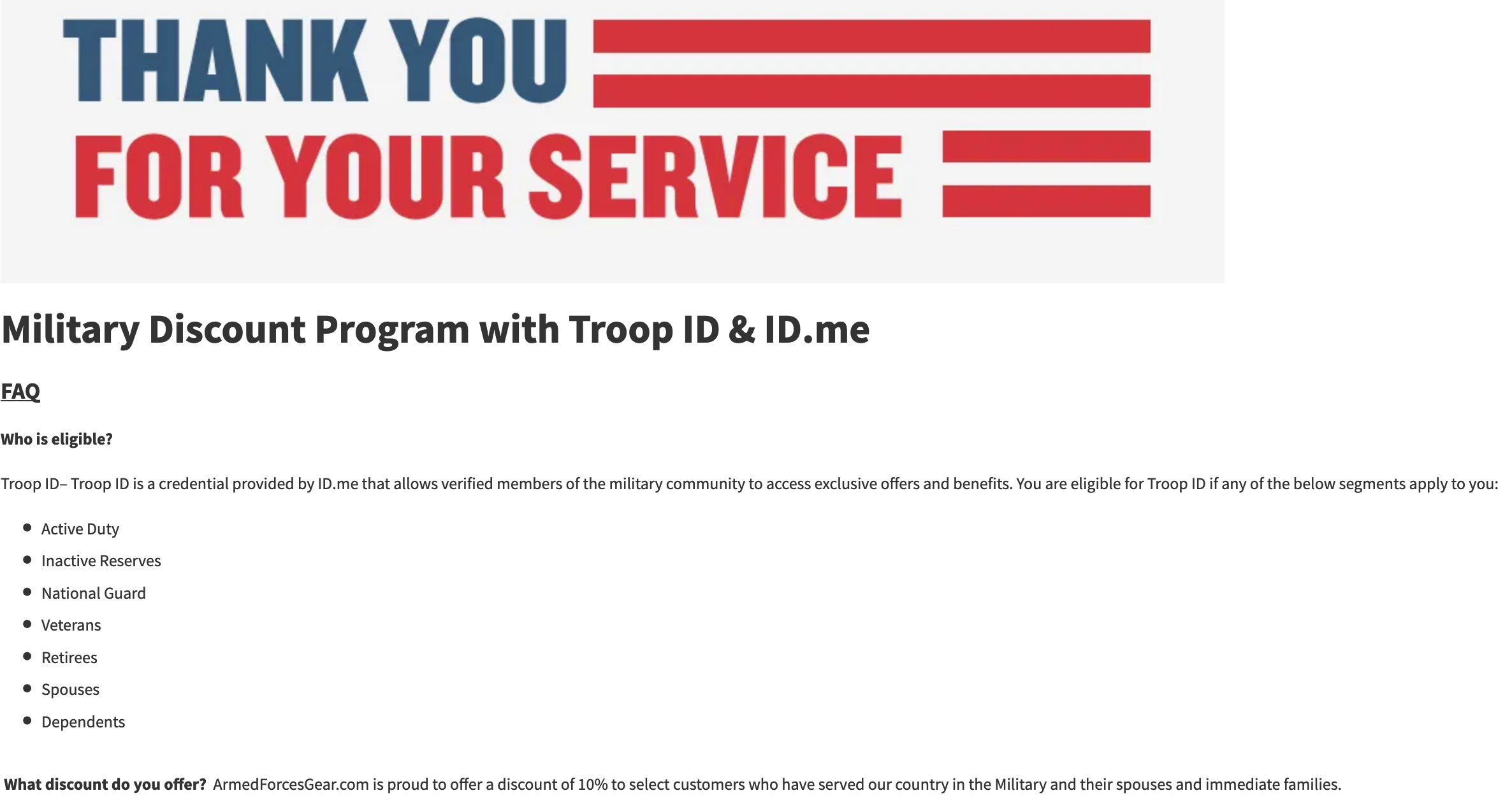 Armed Forces Gear Military Discount - 10% Off - Military Veterans Discount