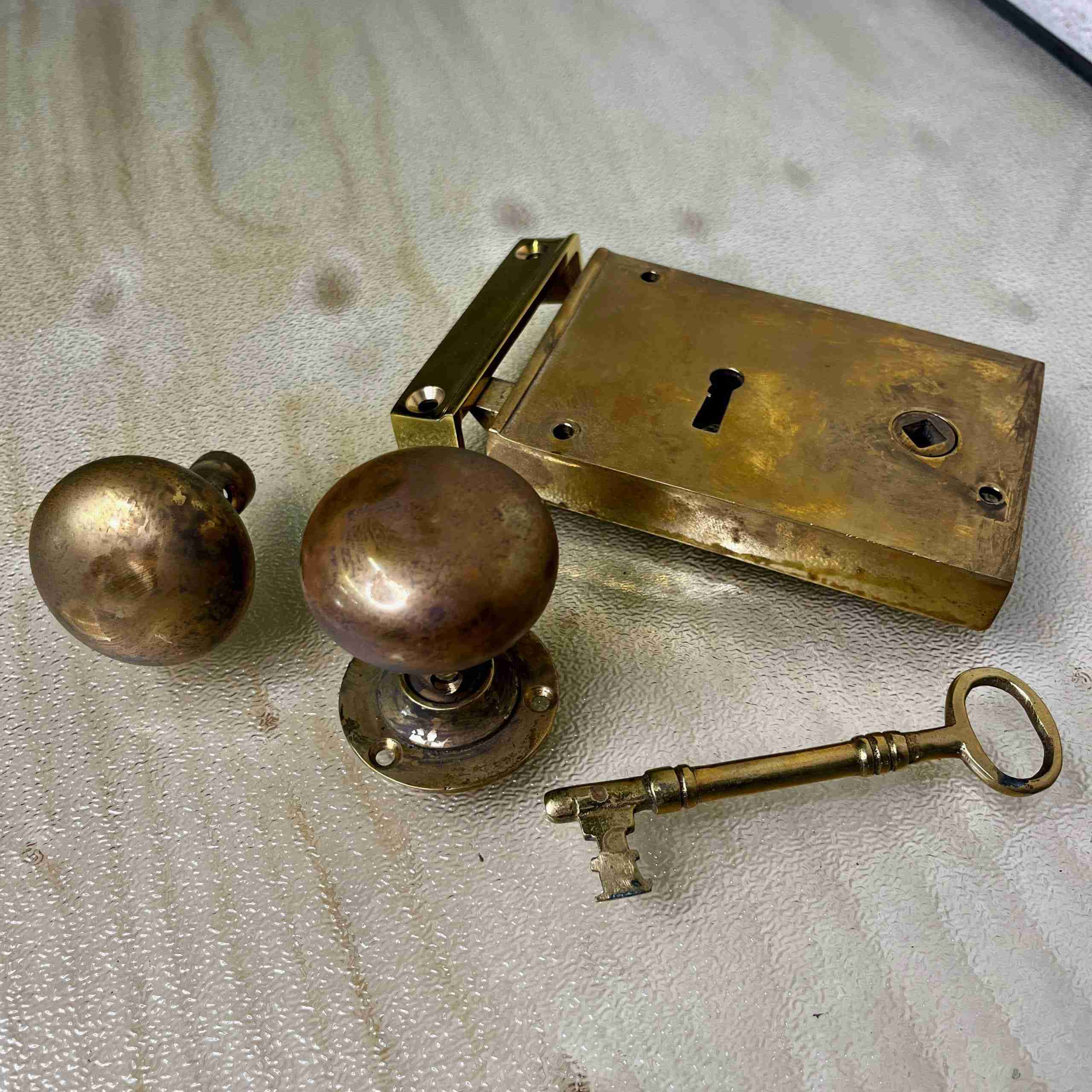 Complete Brass Rim Lock Set - Historic House Salvage